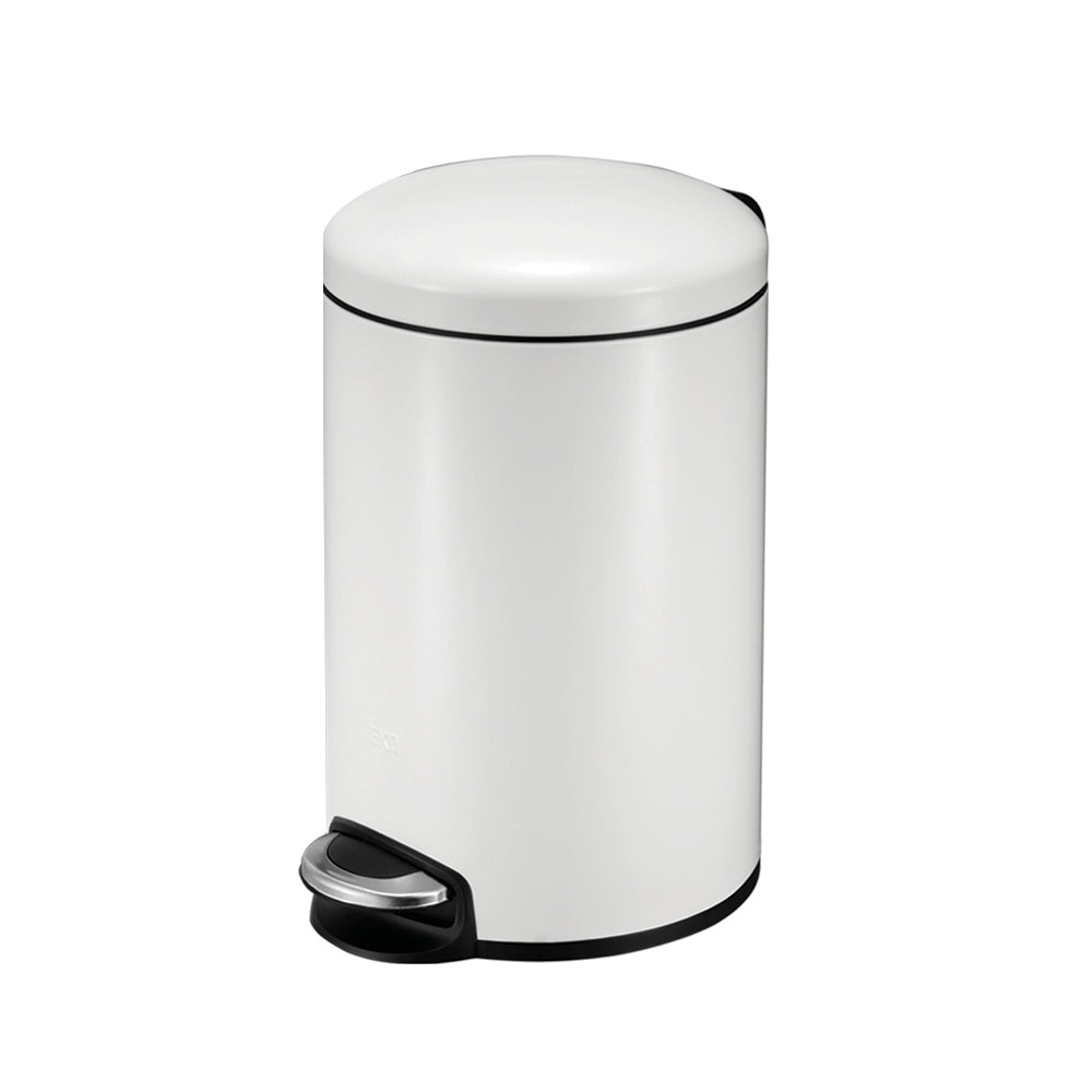 8L Round Step Bin, White steel – SUNICO